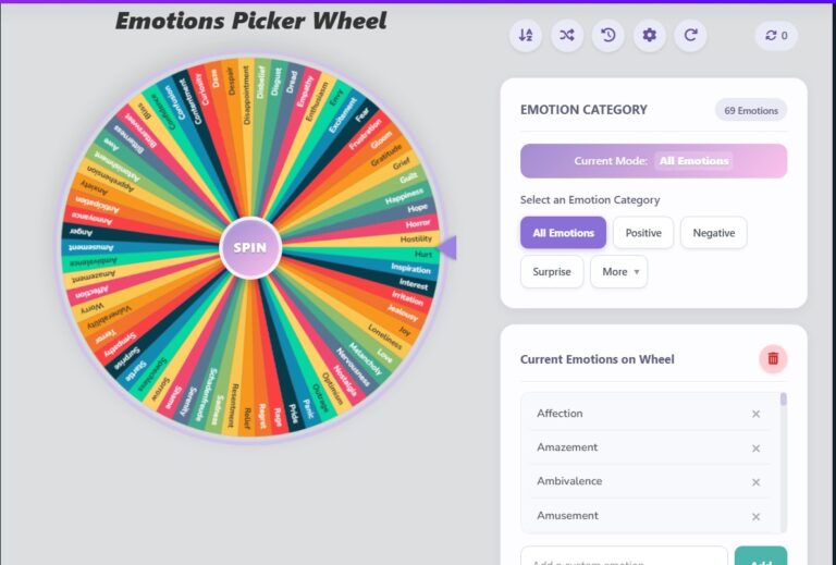 70 Emotion Picker Wheel – Spin & Discover Feelings