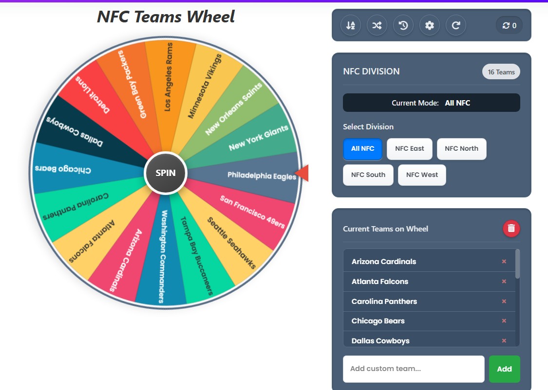 NFC Teams Spin Wheel – Random NFL Picker For Fun