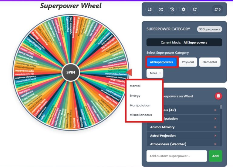 91 Superpower Wheel | Spin To Reveal Your Power
