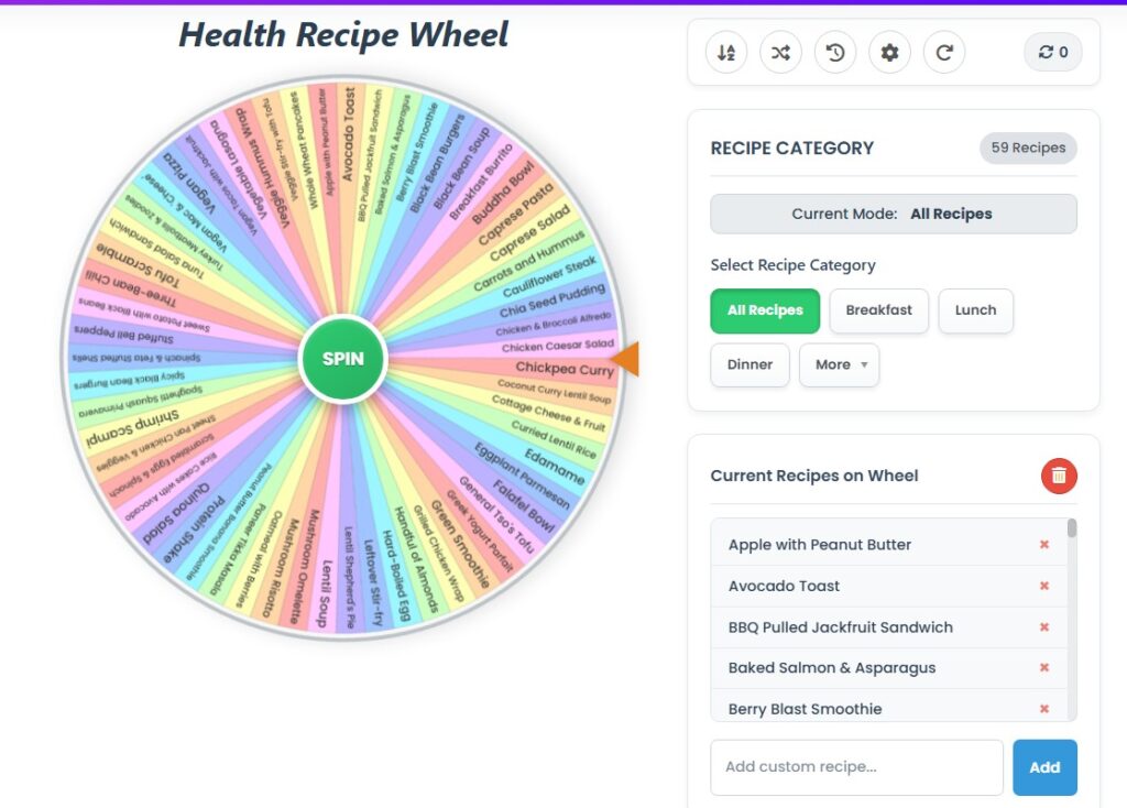 Healthy Recipe Wheel – 50+ Nutritious Meals At One Spin
