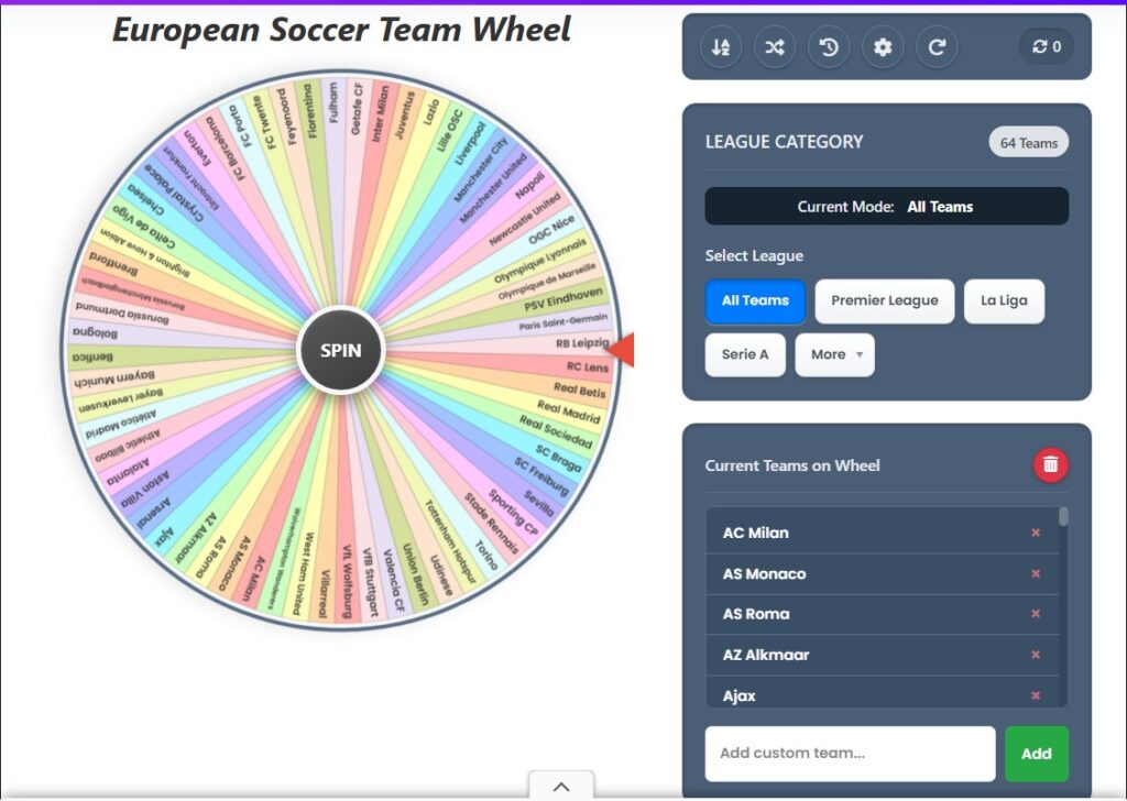 European Football Team Wheel – Random Generator