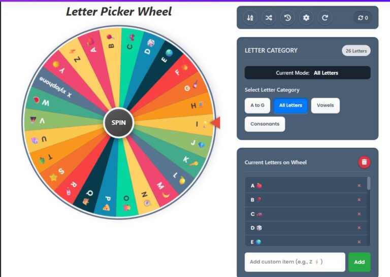 Random Letter Generator A To G Wheel: Random Picker