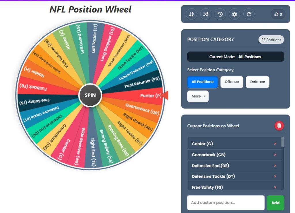 NFL Position Wheel – Spin To Discover Your Football Role!