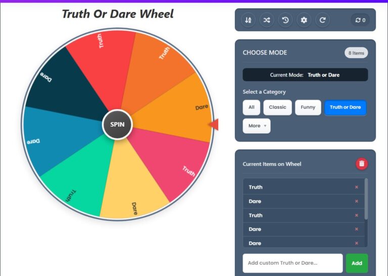 Truth Or Dare Wheel – Spin 10 Game Modes!
