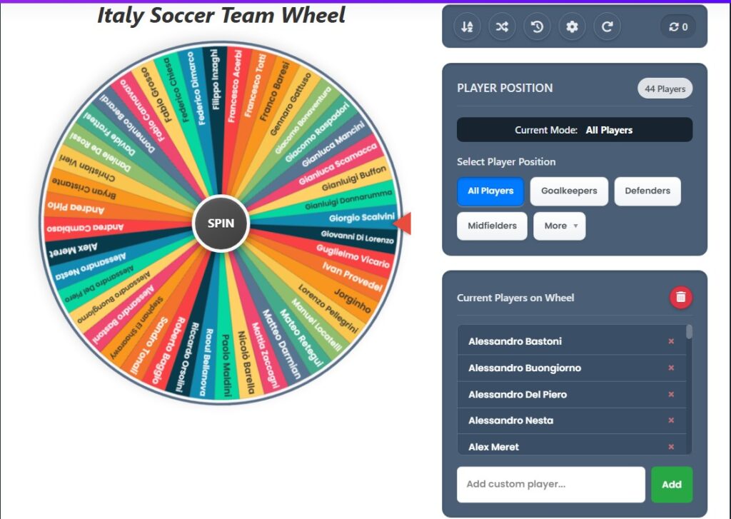 Italy Soccer Teams Picker Wheel