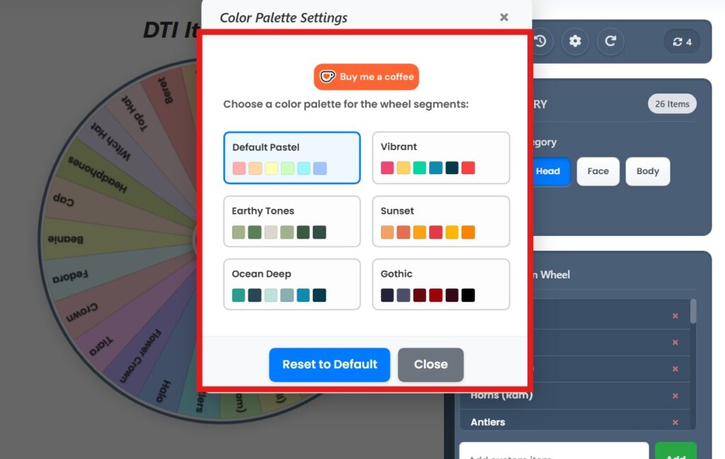 150+ DTI Items Wheel | Spin & Pick Random Items