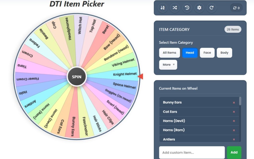 150+ DTI Items Wheel | Spin & Pick Random Items