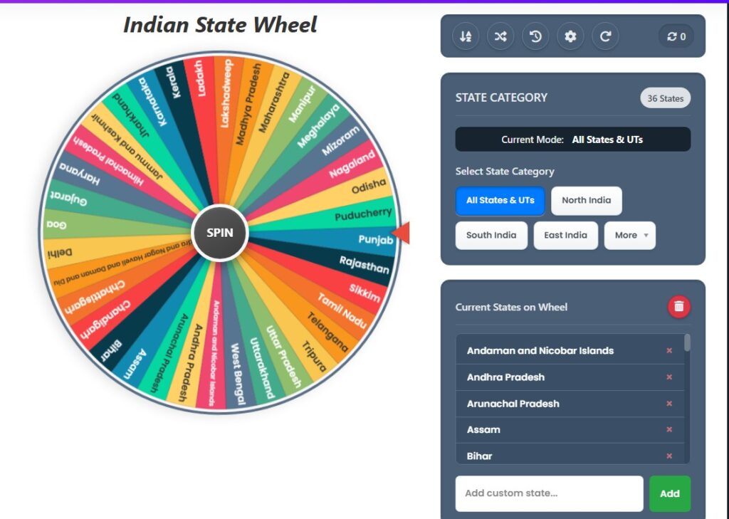 36 Indian States – Spin The Picker Wheel
