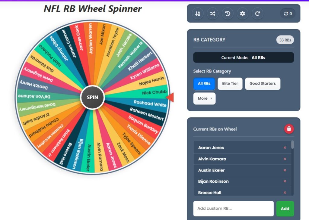 NFL RB Wheel Spinner: Pick Your Running Back!