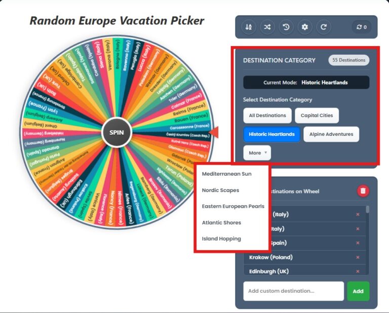 Europe Random Vacation Picker – 250+ Destinations