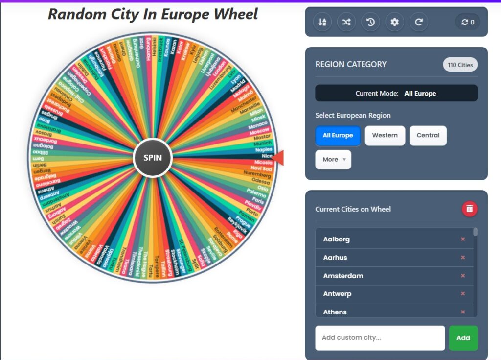 Random European City Wheel – 100+ Cities