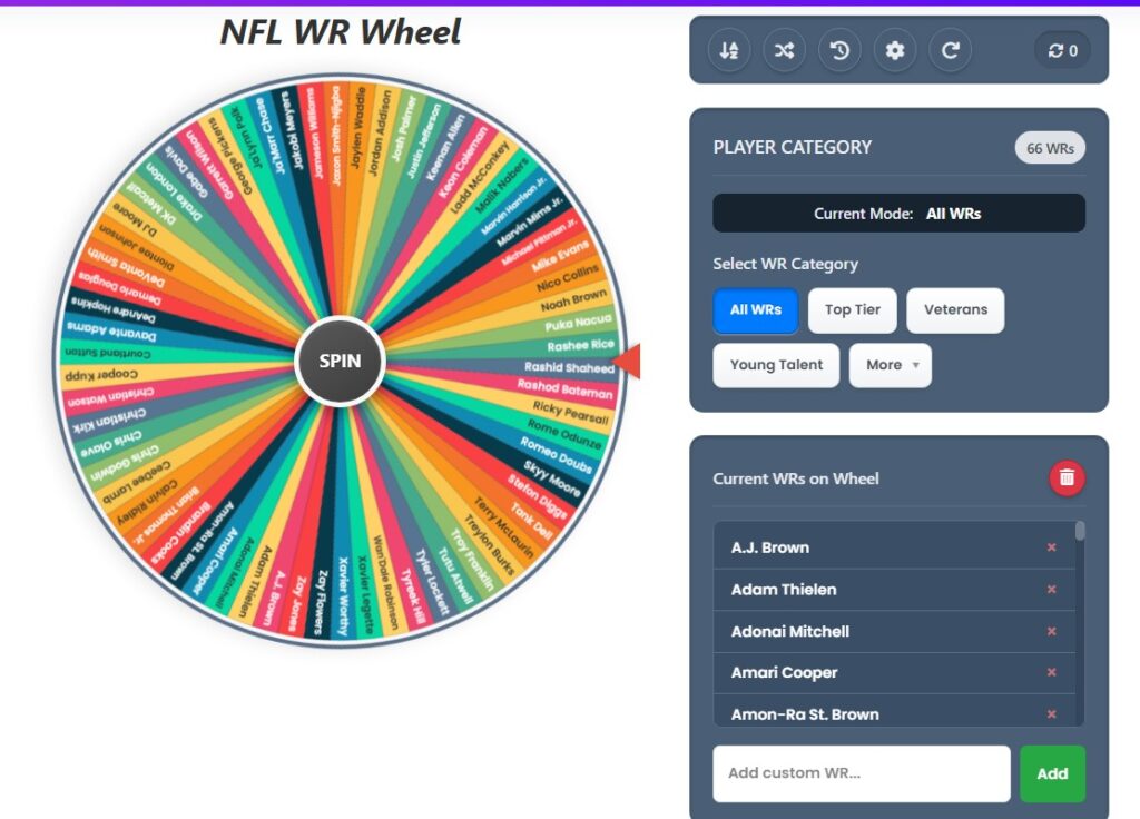 NFL WR Wheel: Pick Your Favorite Wide Receiver!