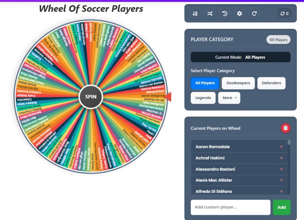 101 Random Soccer Player Wheel: Spin To Discover Legends!