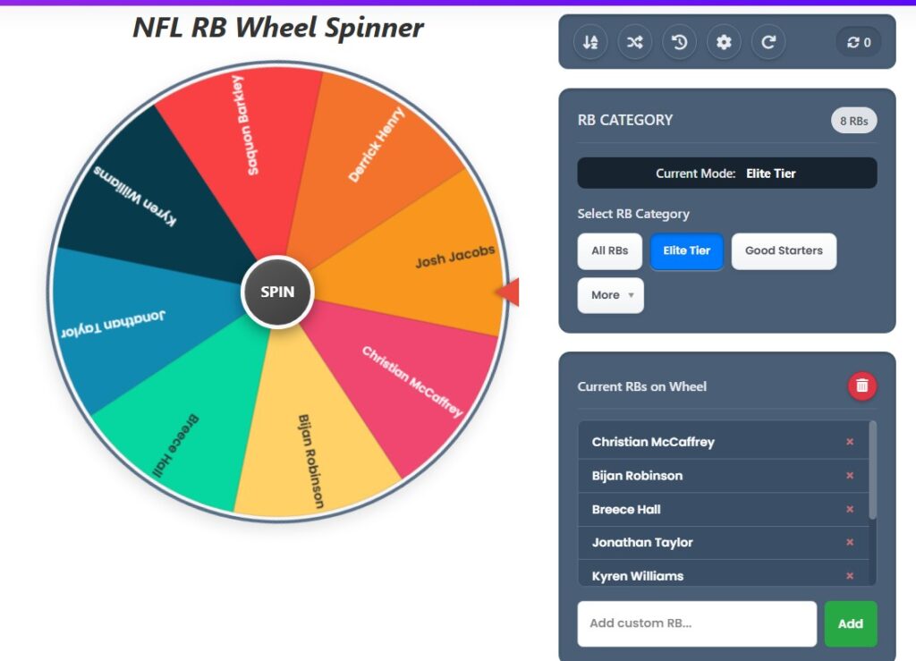 NFL RB Wheel Spinner: Pick Your Running Back!
