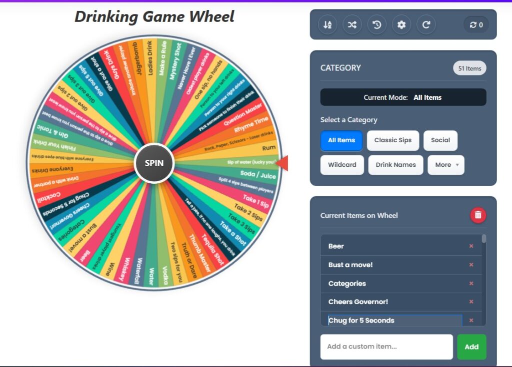 Drinking Game Wheel – Spin For 50+ Fun Challenges
