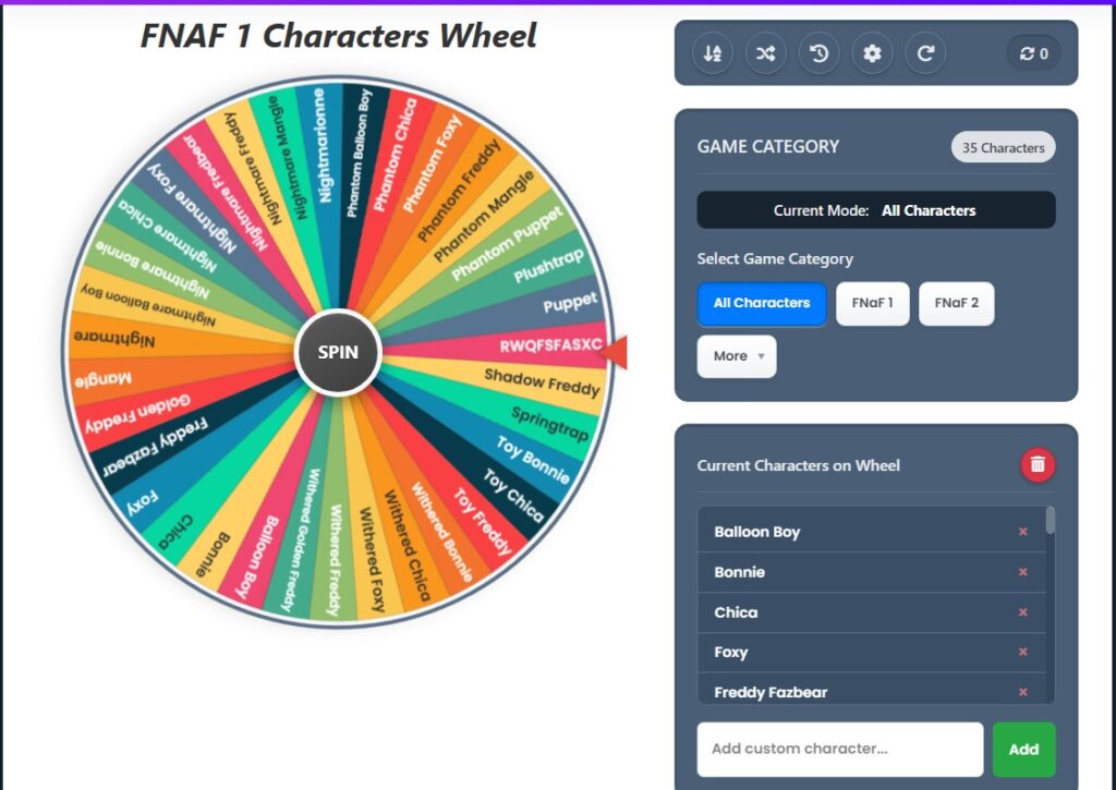 FNAF Characters Wheel (1–4 Games) – Random Picker