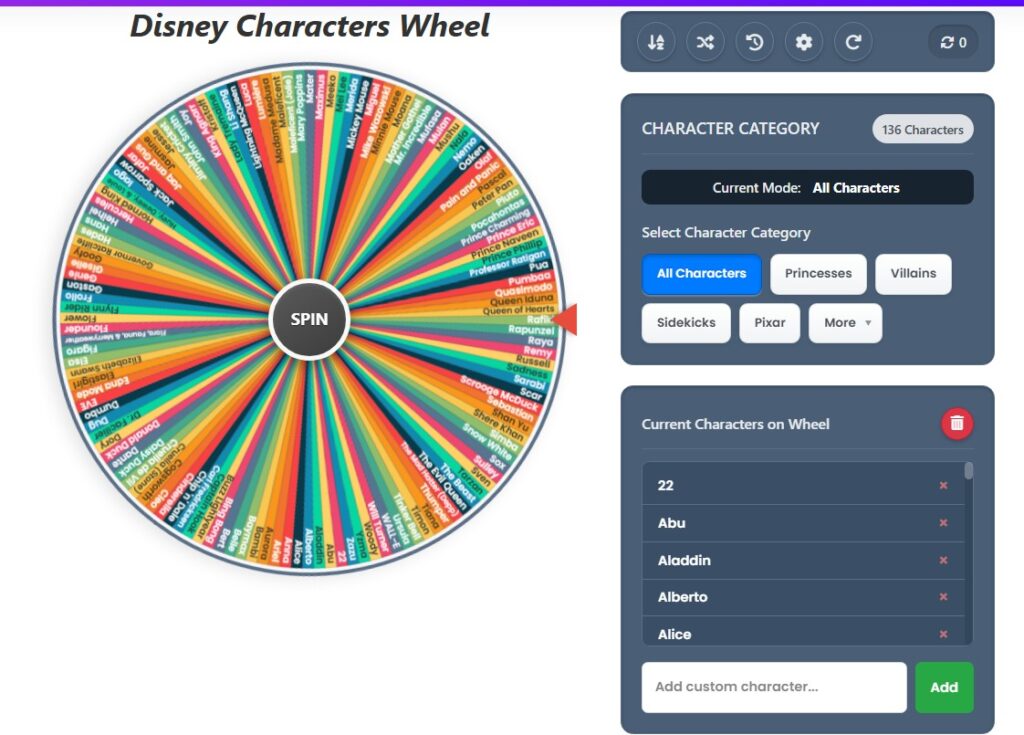 Disney Characters Wheel – Spin 100+ Magical Names