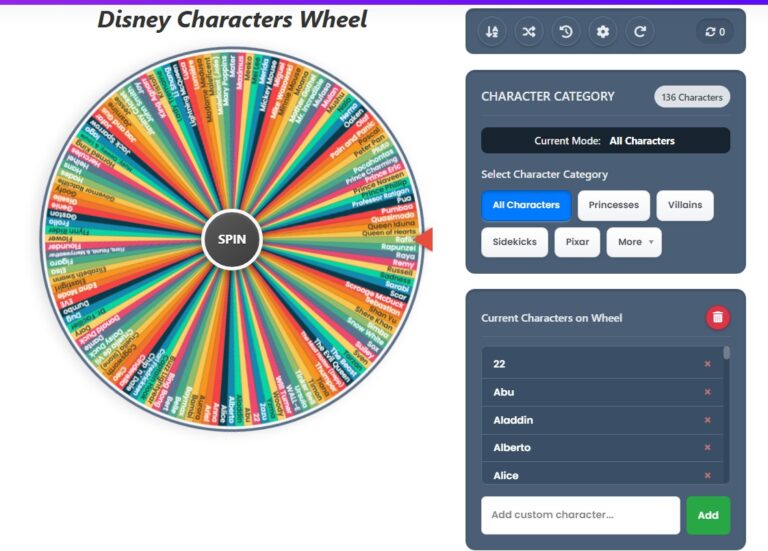Disney Characters Wheel – Spin 100+ Magical Names