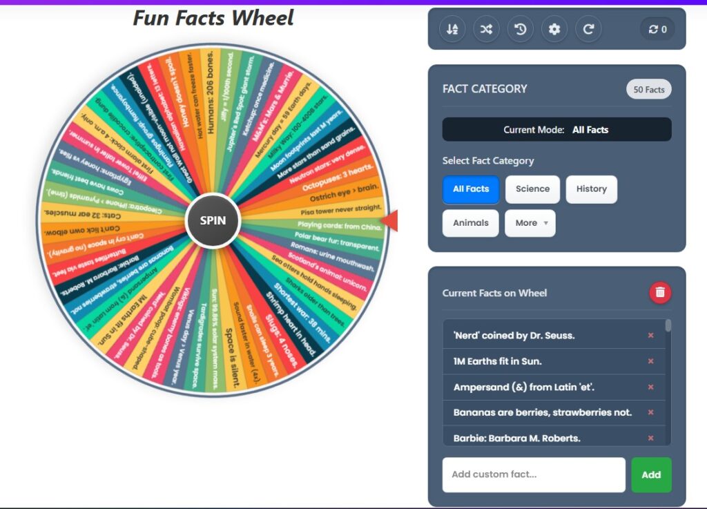 Fun Facts Picker Wheel – Spin For 50+ Facts!