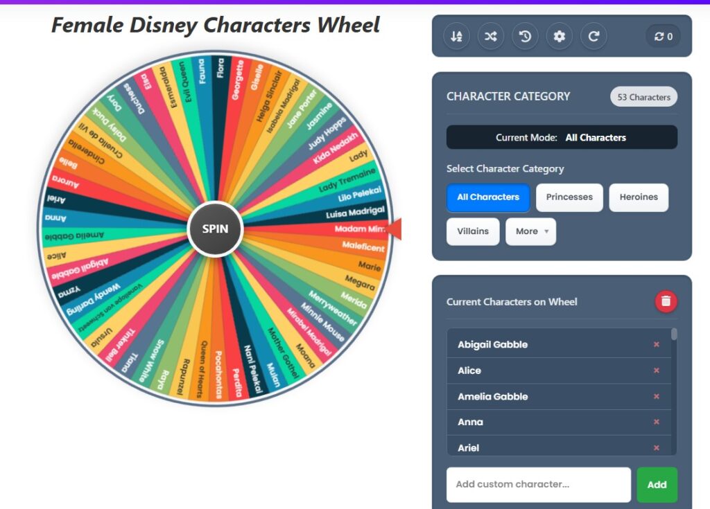 50+ Female Disney Characters Wheel – Spin For Fun!