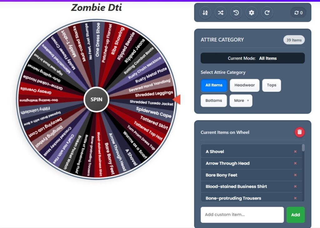 Zombie DTI Wheel – Spin For Outfit Prompts