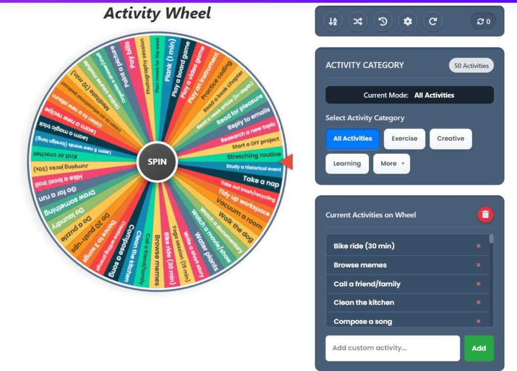 Activity Wheel: Spin To Discover Fun Things To Do!