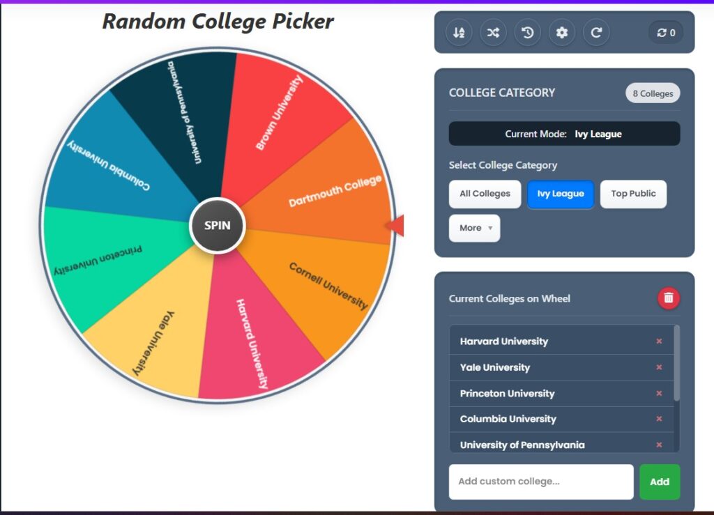 Find A Random USA College | College Picker Wheel Tool