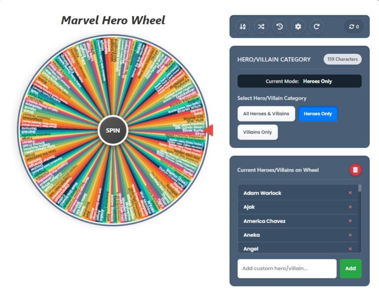 Spin Marvel Hero & Villain Wheel – 200+ Picks