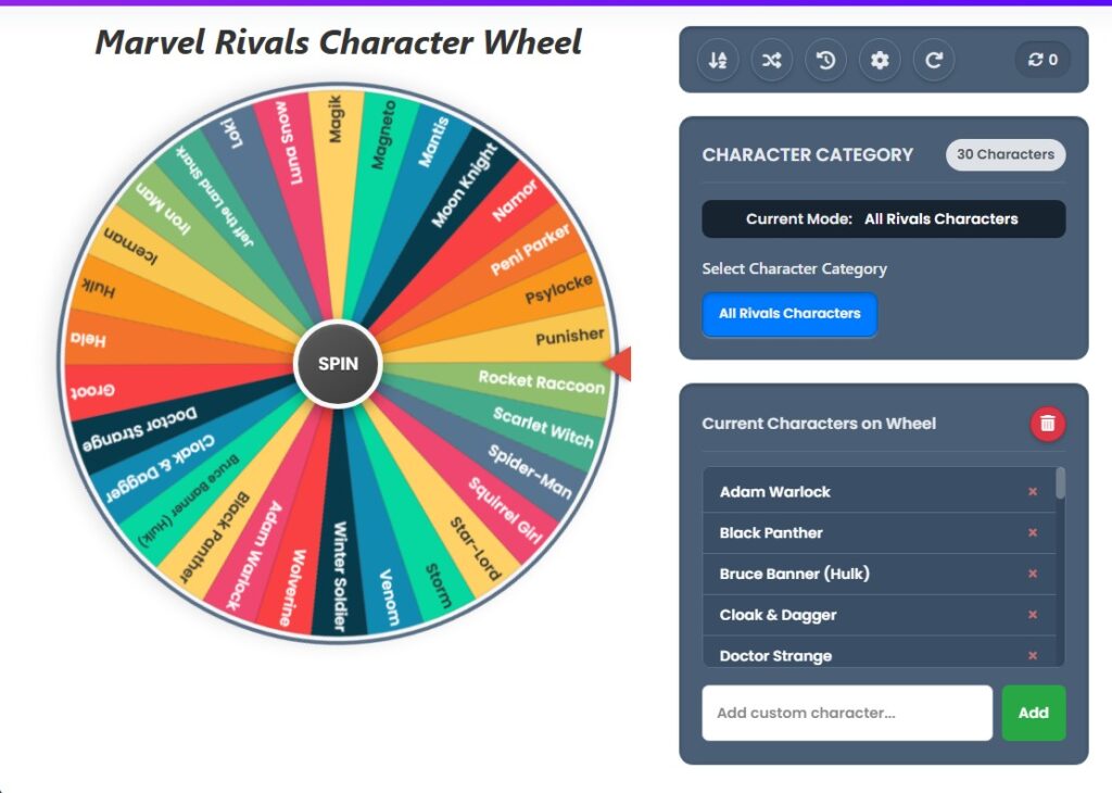 Marvel Rivals Character Wheel: Spin & Pick A Hero