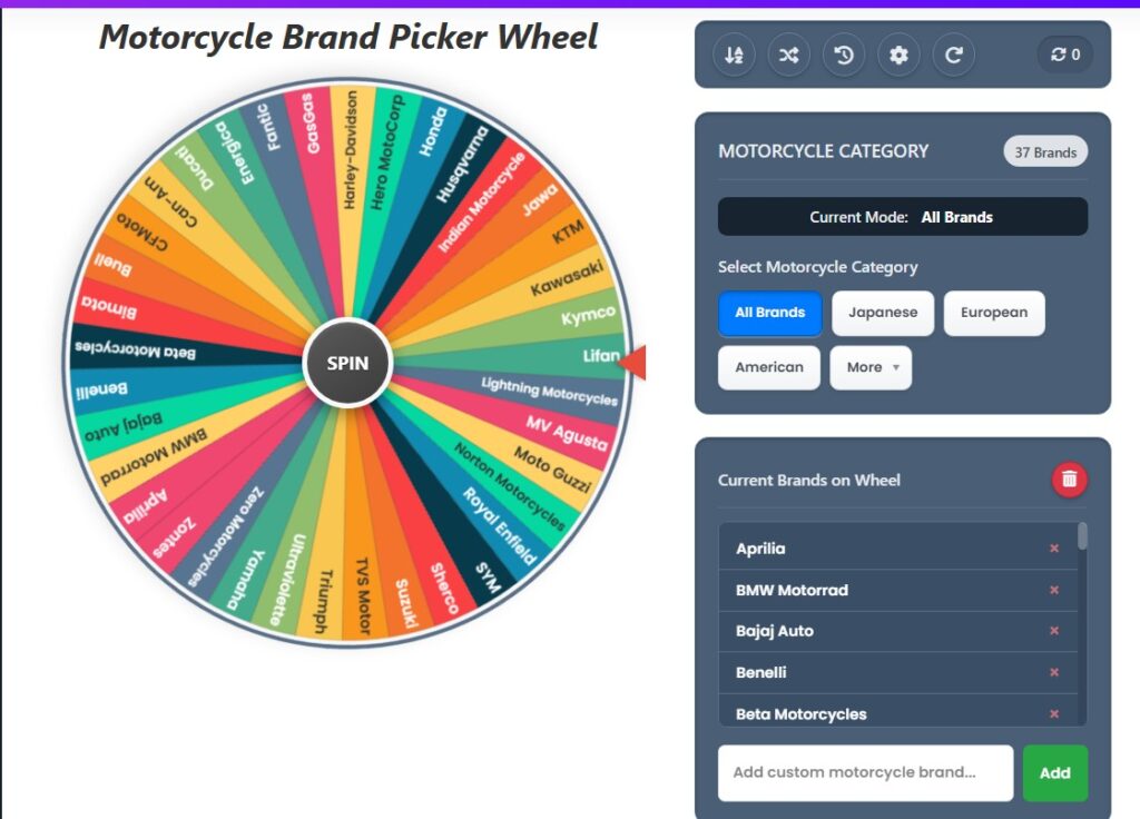 Motorcycle Brand Picker Wheel – Spin To Discover 50+ Rides!