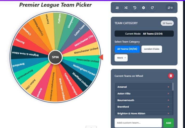 Premier League Team Picker Wheel (23/24)