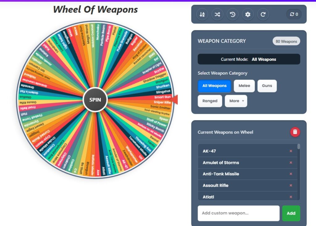 Wheel Of Weapons – Spin & Discover 80+ Random Weapons!
